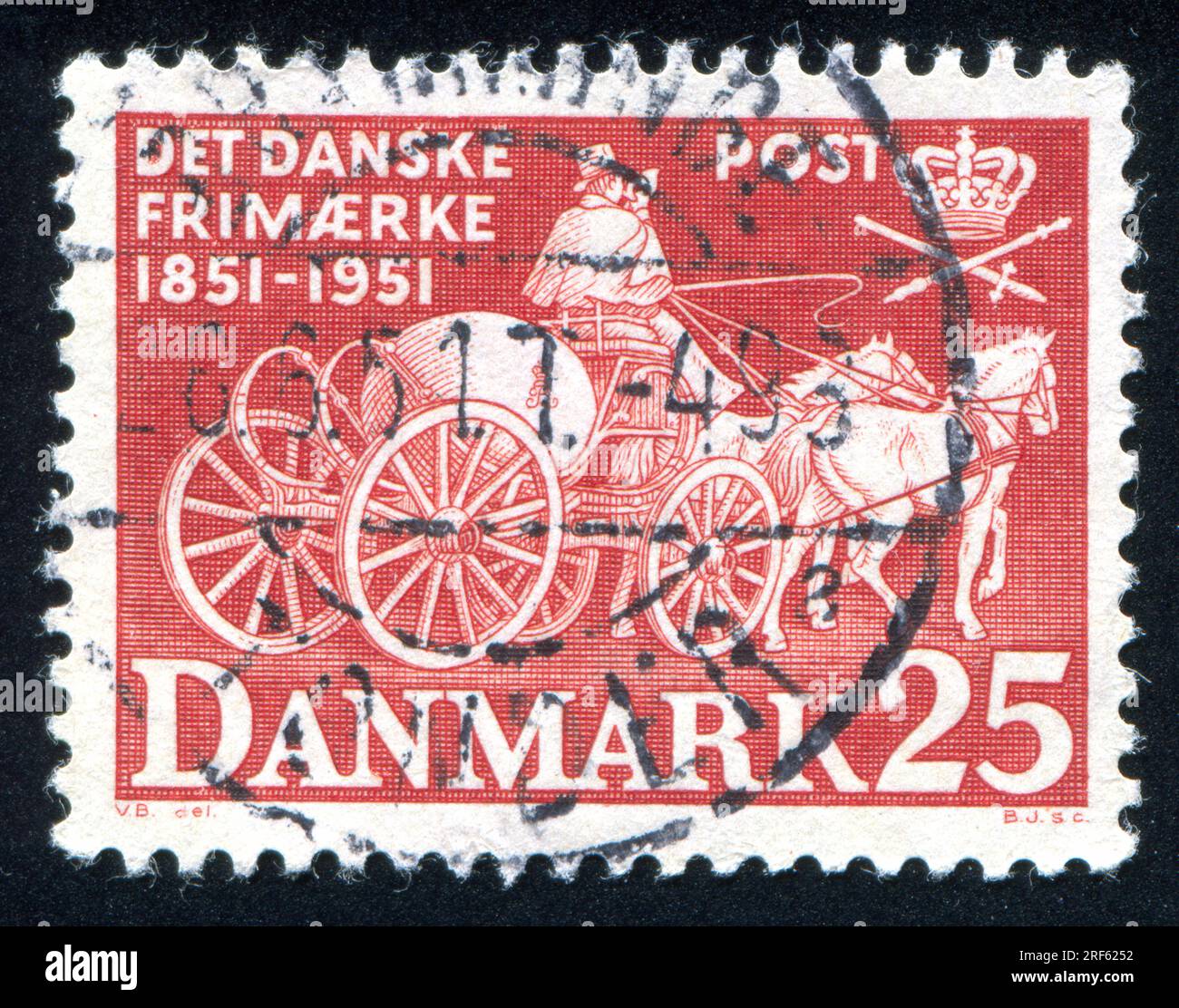 DENMARK - CIRCA 1951: stamp printed by Denmark, shows Post Chaise ...