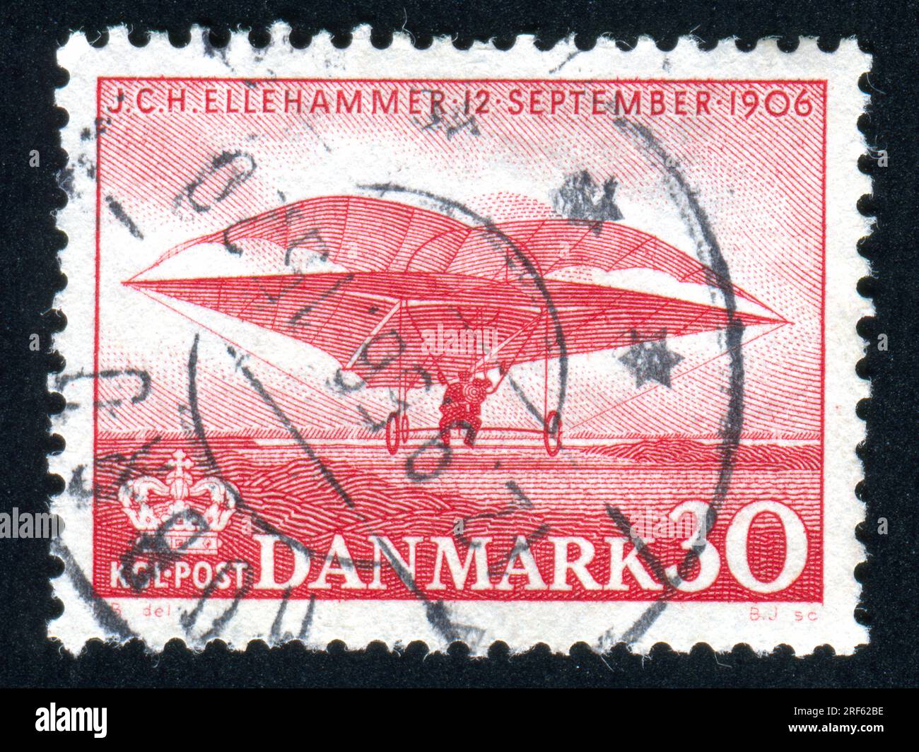 DENMARK - CIRCA 1956: stamp printed by Denmark, shows Ellehammer plane ...