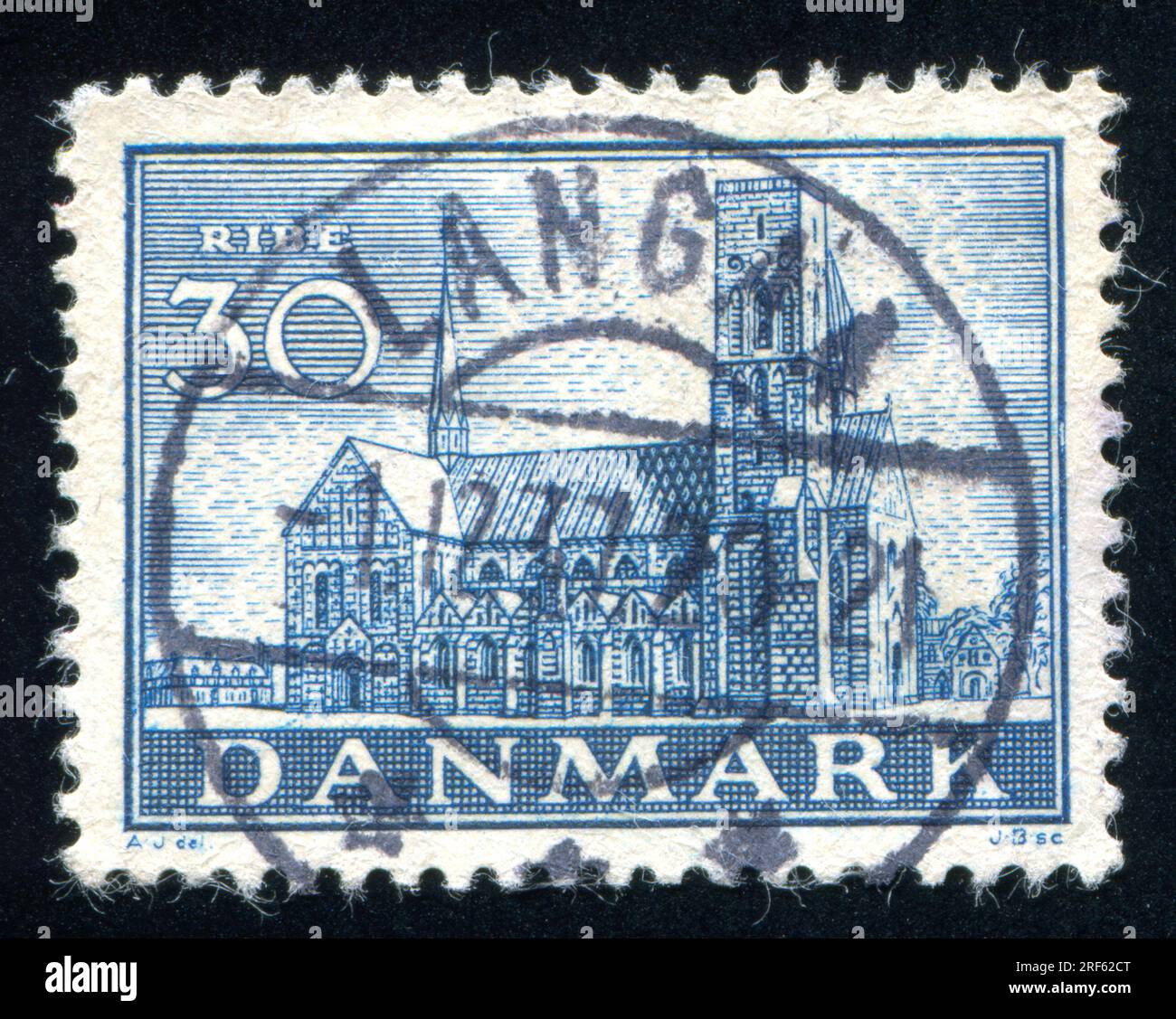 DENMARK - CIRCA 1936: stamp printed by Denmark, shows Ribe Cathedral ...