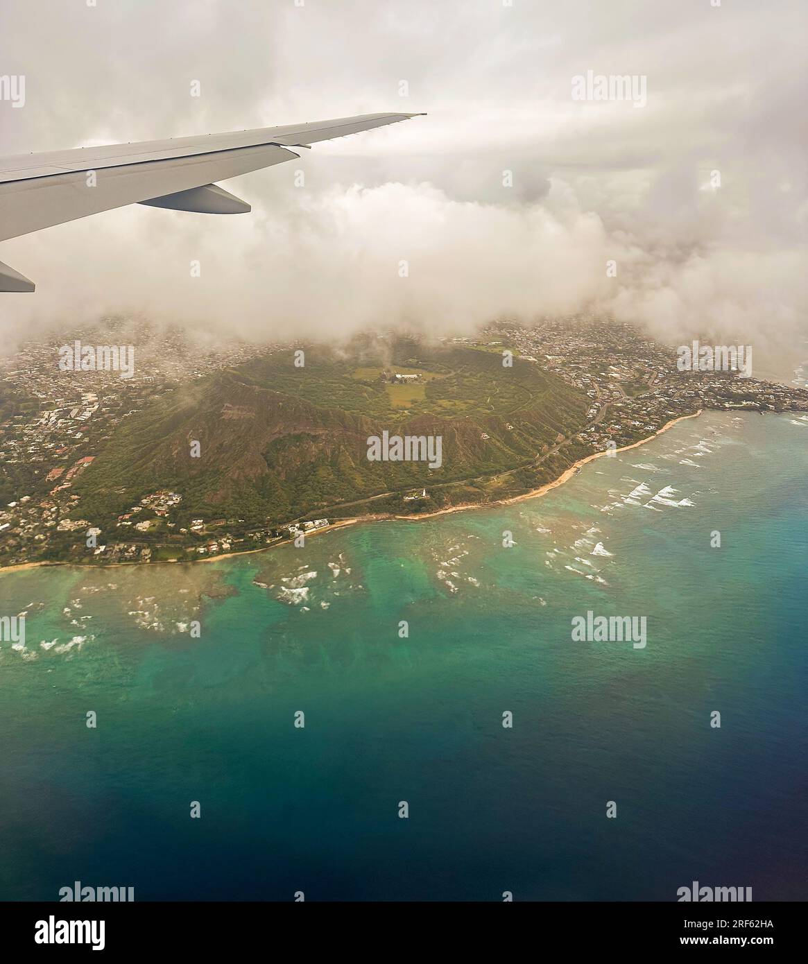 Aerial view flying over Diamond Head in Honolulu, Hawaii, USA Stock ...