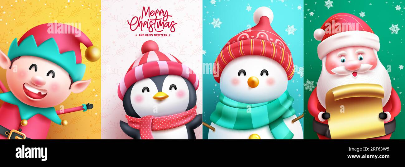 Christmas characters vector poster set design. Merry christmas greeting ...