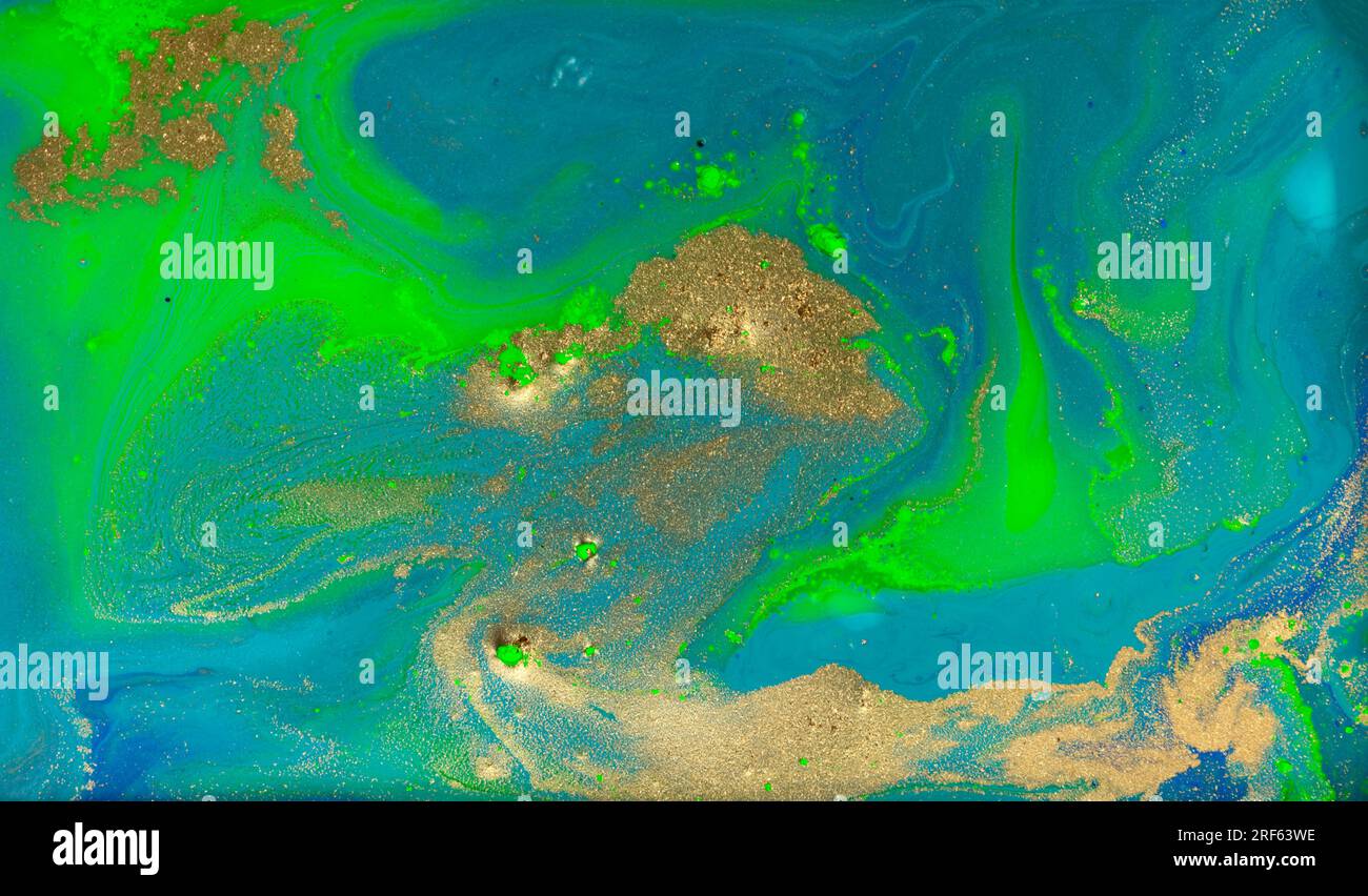 Blue, Green and Gold Ebru Pattern Imitation Stock Photo - Alamy