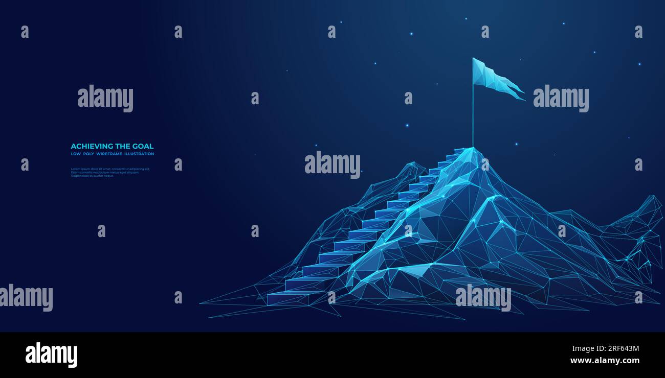 Mountain, flag, and stairs. Leadership concept. Goal achievement Stock ...