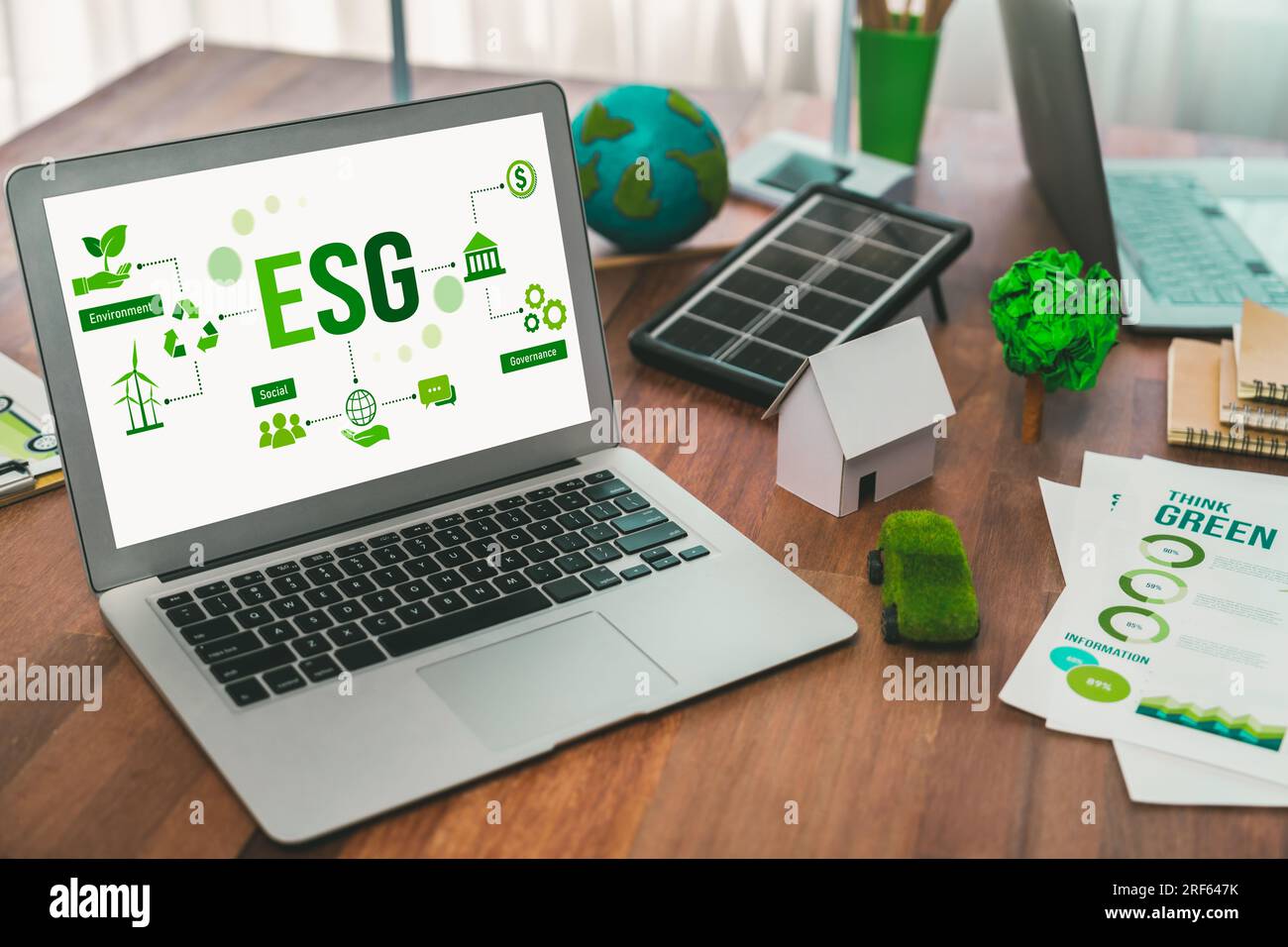 Green business company office with eco-friendly and environment ...