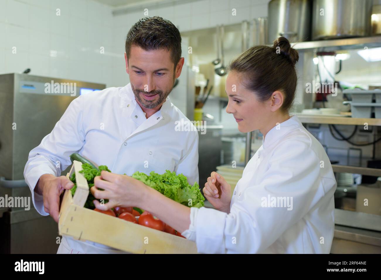 team of chefs receiving fresh vegetables Stock Photo - Alamy