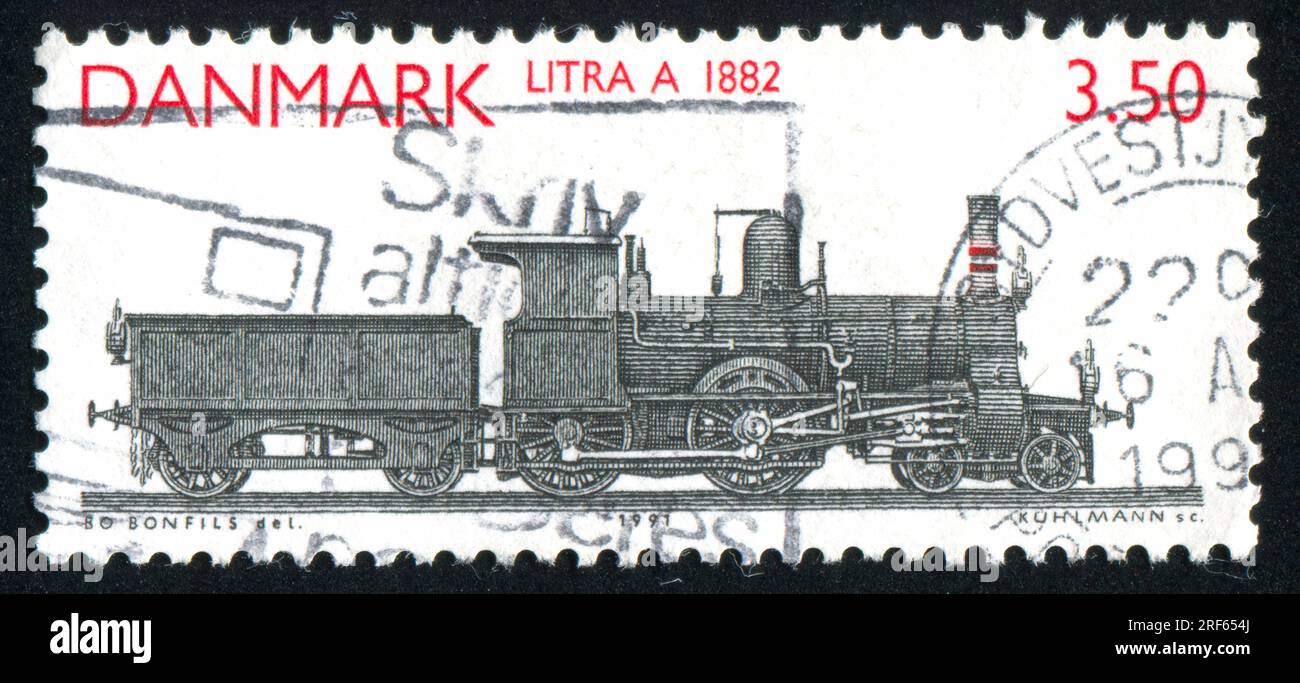 DENMARK - CIRCA 1997: stamp printed by Denmark, shows steam locomotive ...