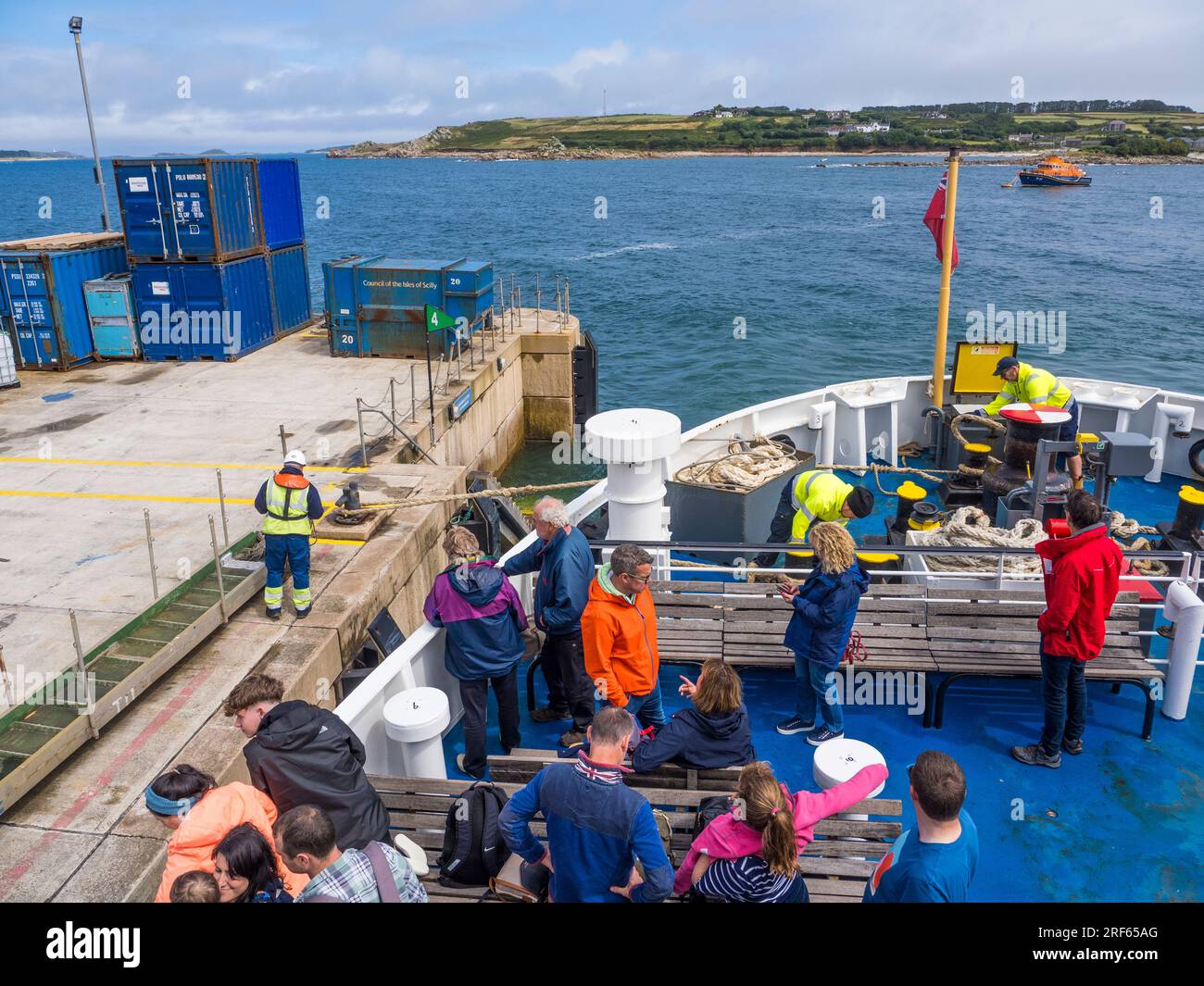 Passengers getting ready to depart Scillonian Ferry, Hugh Town Harbour ...