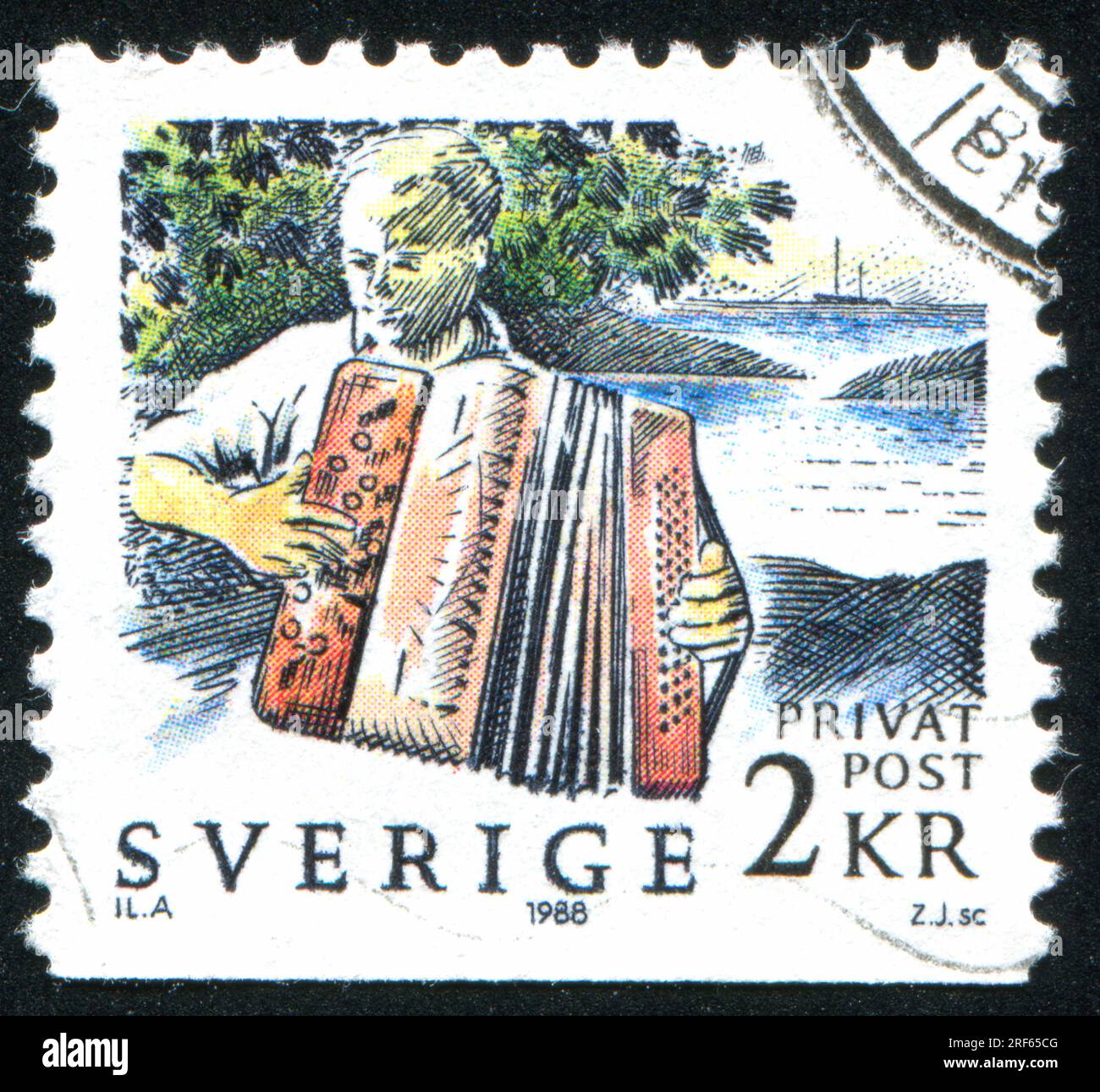 SWEDEN - CIRCA 1988: stamp printed by Sweden, shows Accordion player ...