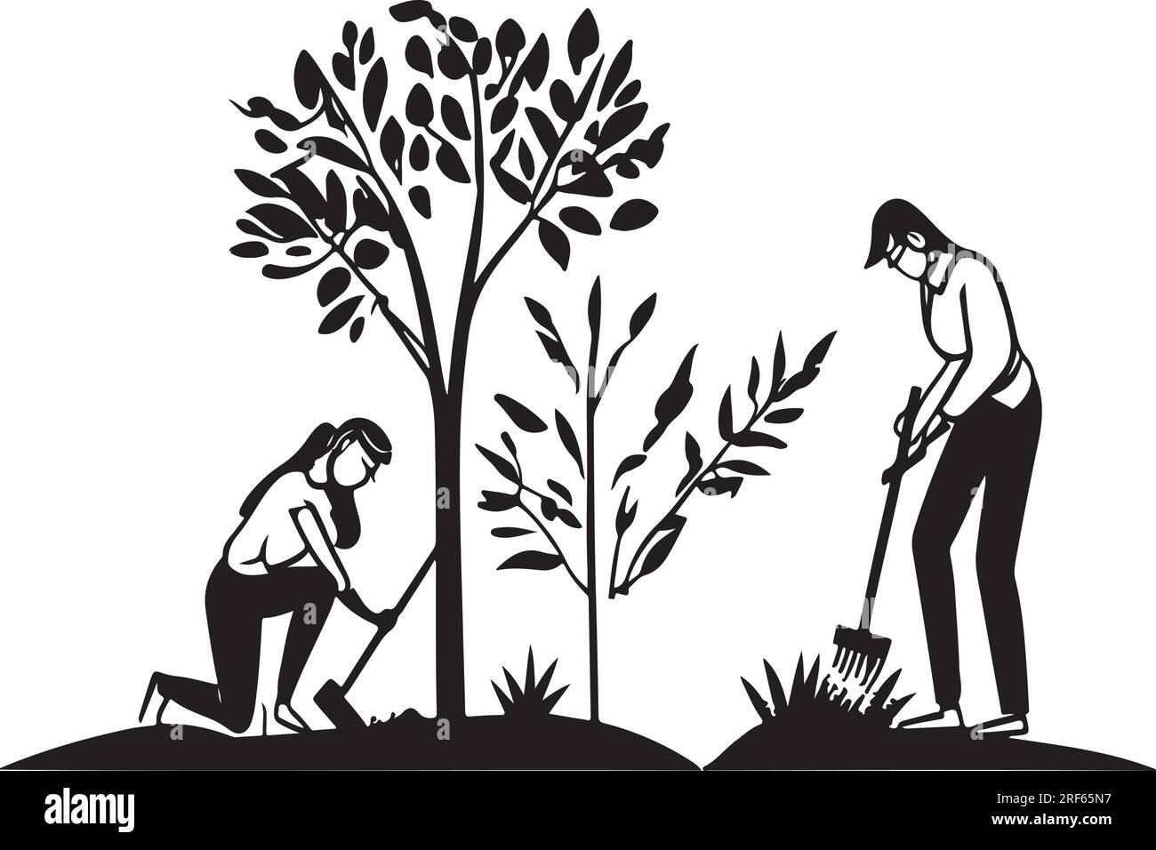 People Planting Trees Drawing