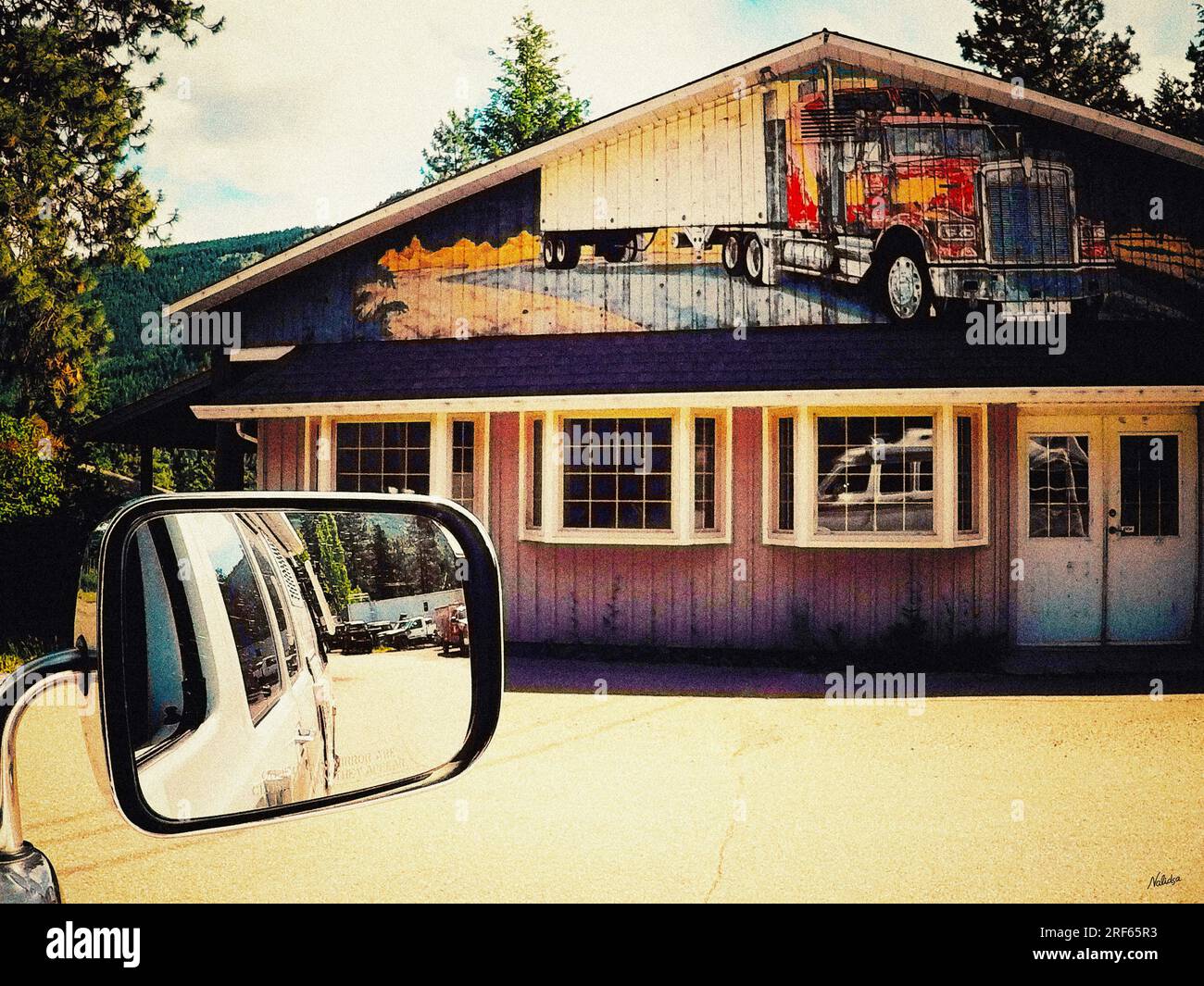 View from a moving vehicle overlooking the Canadian landscape in ...