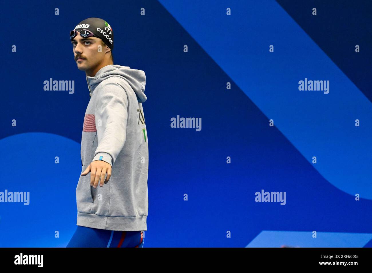 Thomas Ceccon of Italy prepares to compete in the 50m Backstroke Men ...
