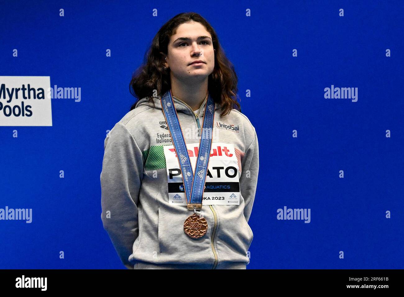 Benedetta Pilato of Italy attends the medal ceremony after competing in ...