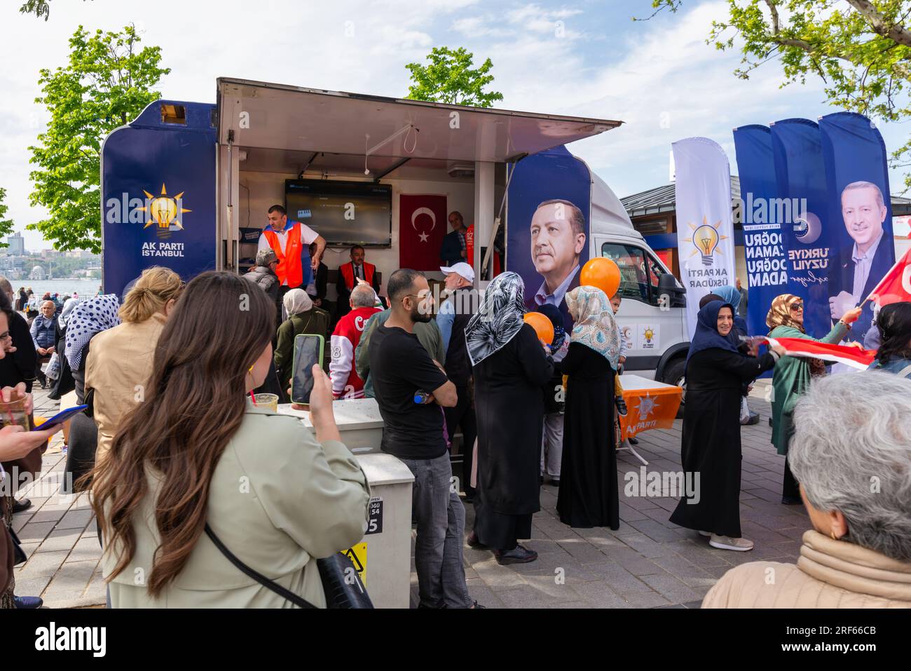 Istanbul, Turkey - May 3 2023: AK Party tent in the neighbourhood of ...