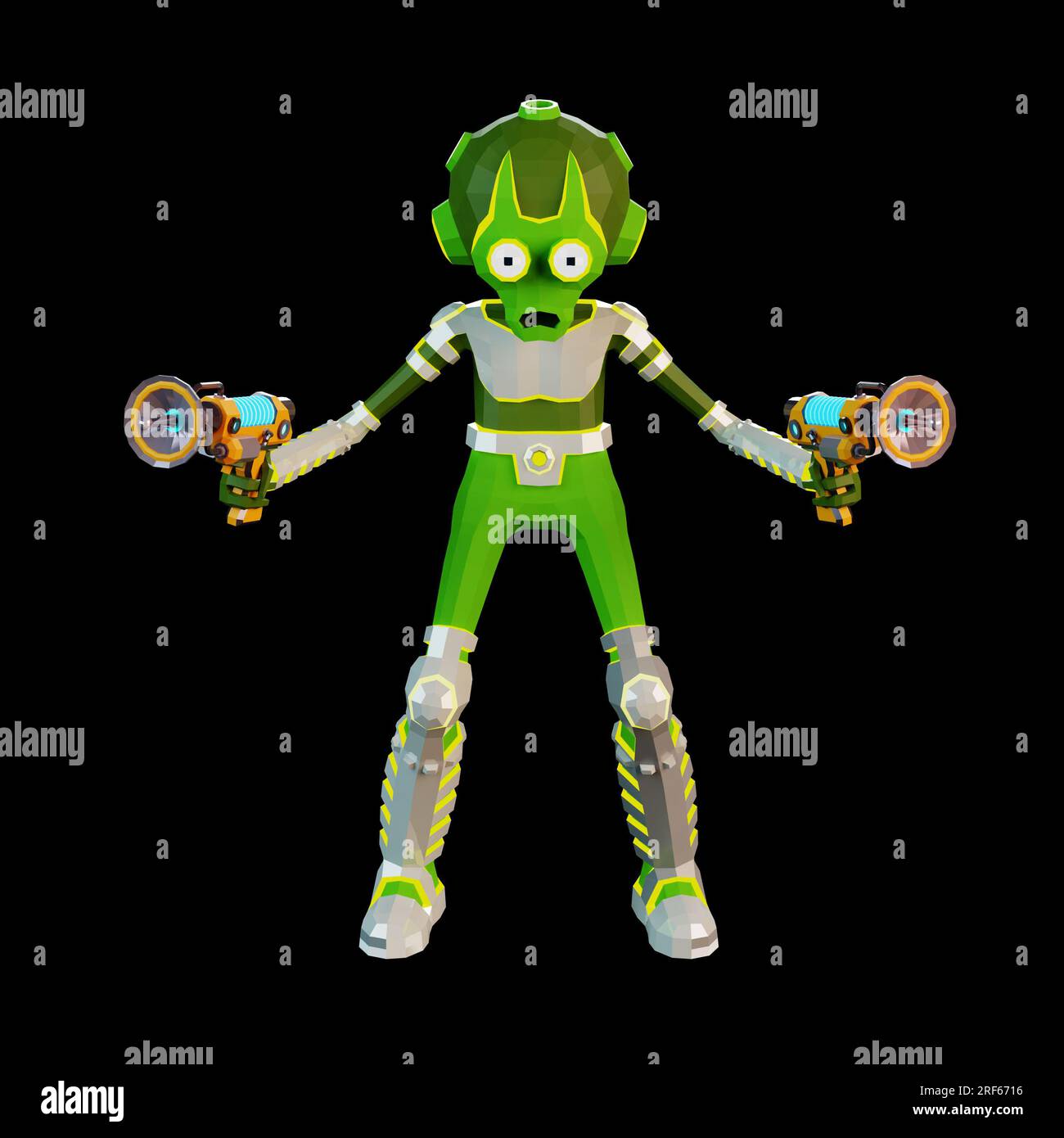 3D Alien with two blasters in hands Stock Photo - Alamy