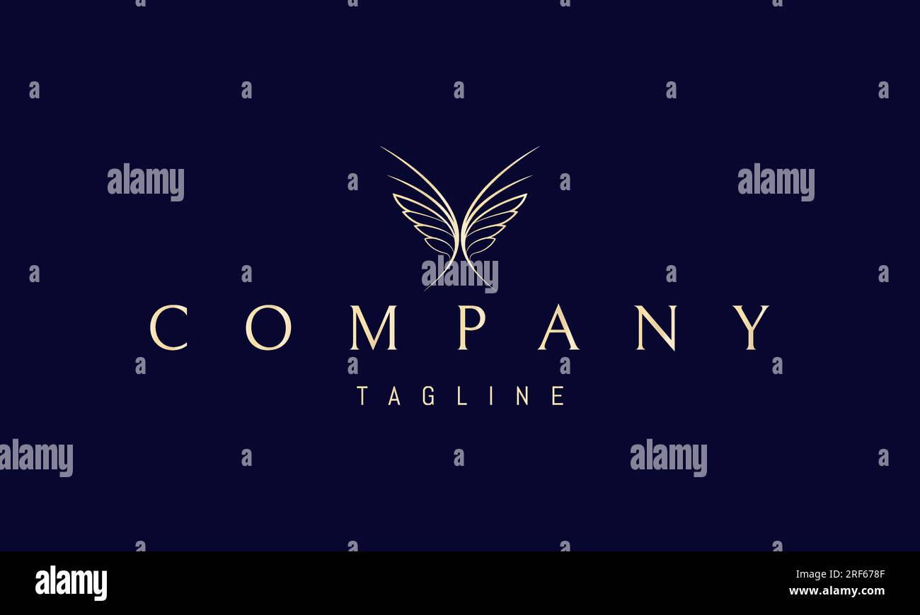 Vector golden logo on which an abstract image of a butterfly composed ...