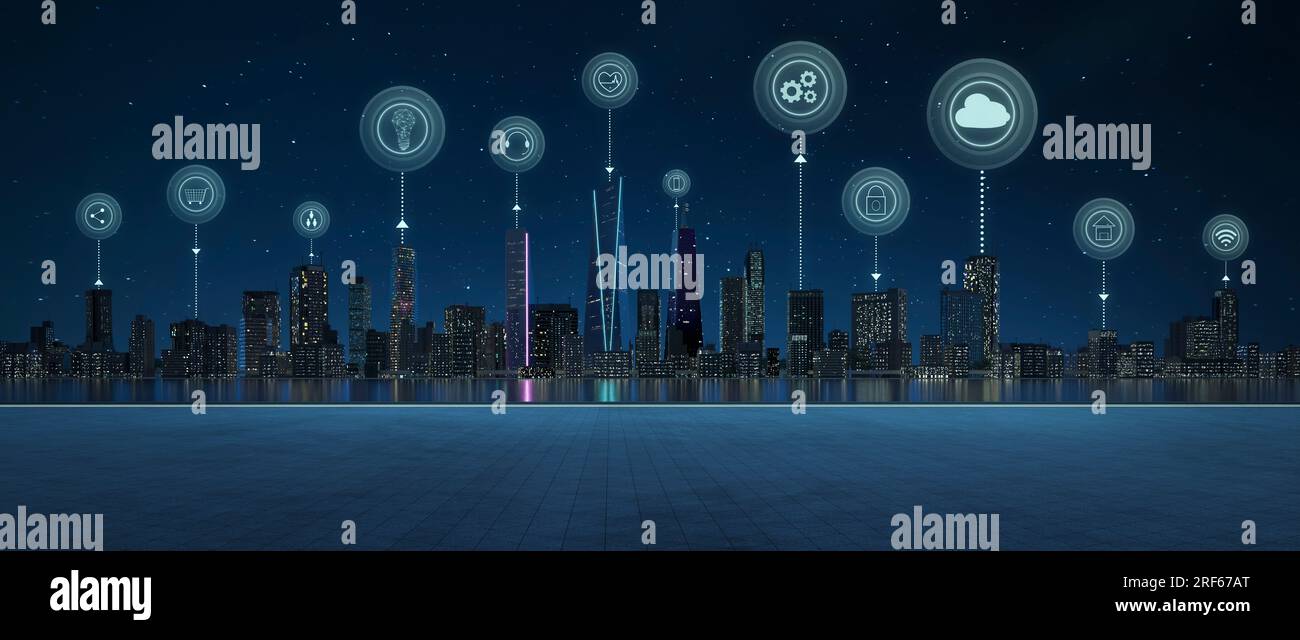 Panorama aerial view in the cityscape skyline with smart services and ...