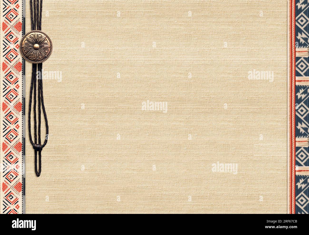 Horizontal tribal background with bronze amulet, decorative borders ...