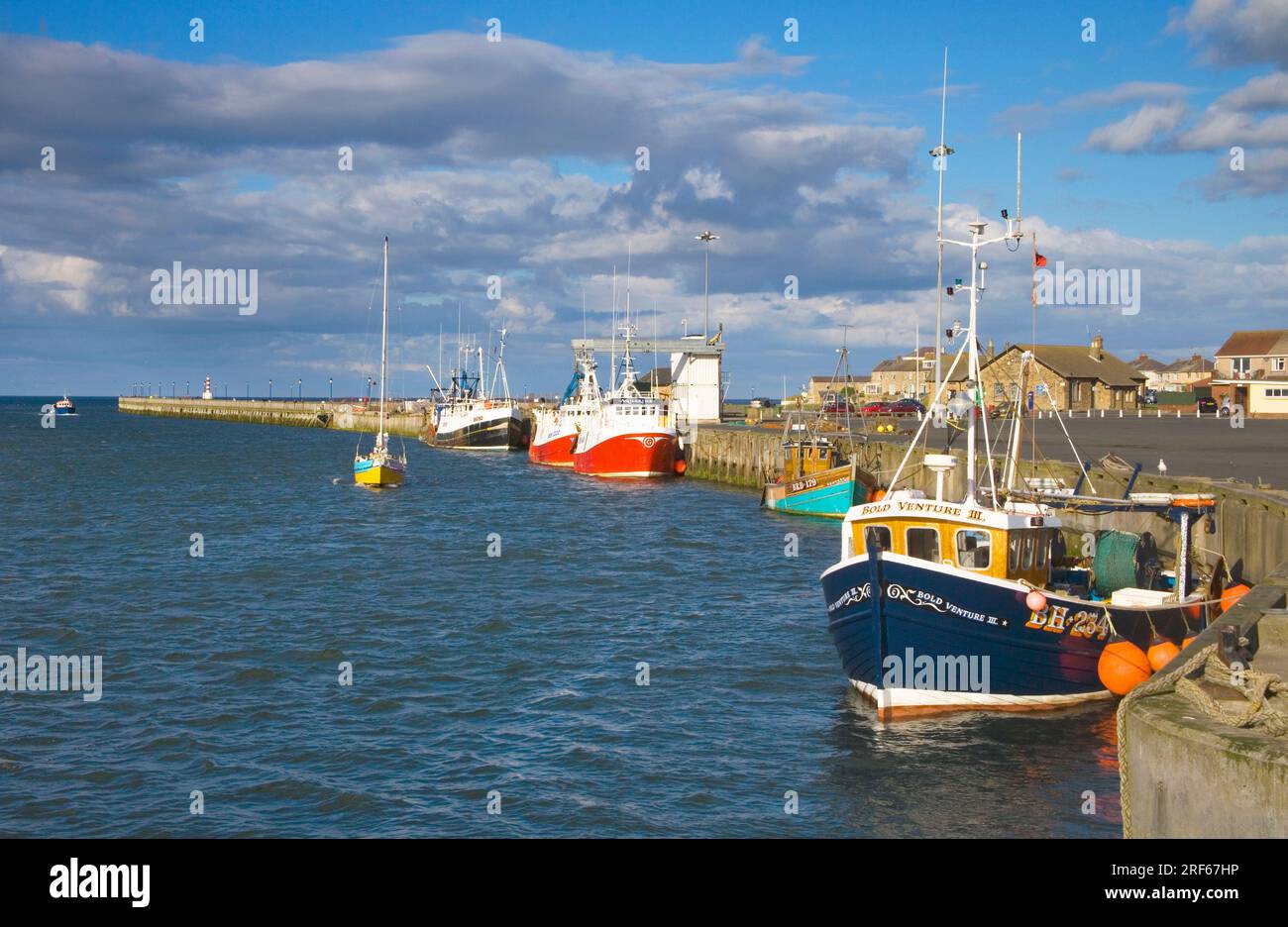 boats moored in amble harbour on the northumberland coast Stock Photo ...