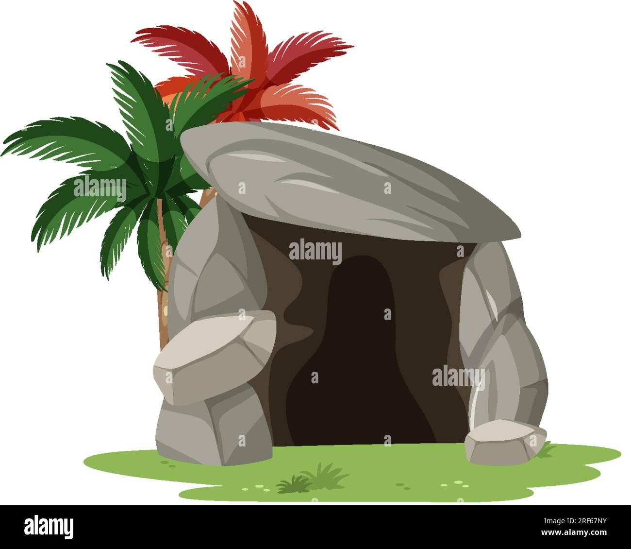 A vector cartoon illustration of a prehistoric cave in a natural ...