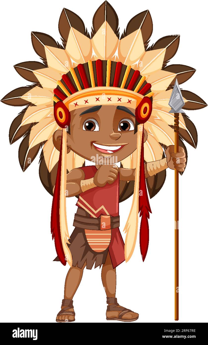 Native American Tribe Kid Holding Spear illustration Stock Vector Image ...