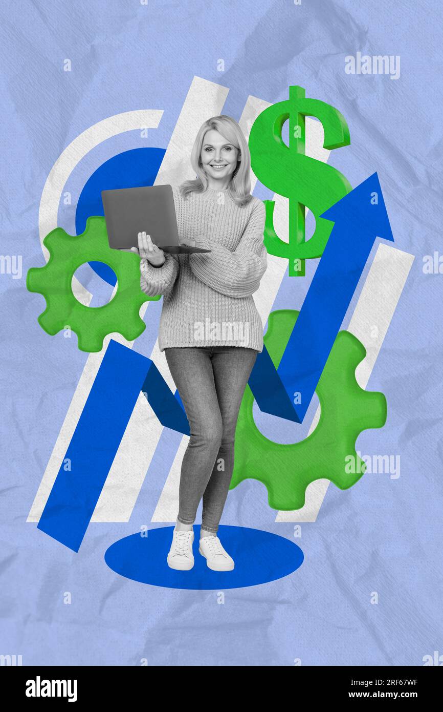 Composite collage image of mature middle age female entrepreneur work ...