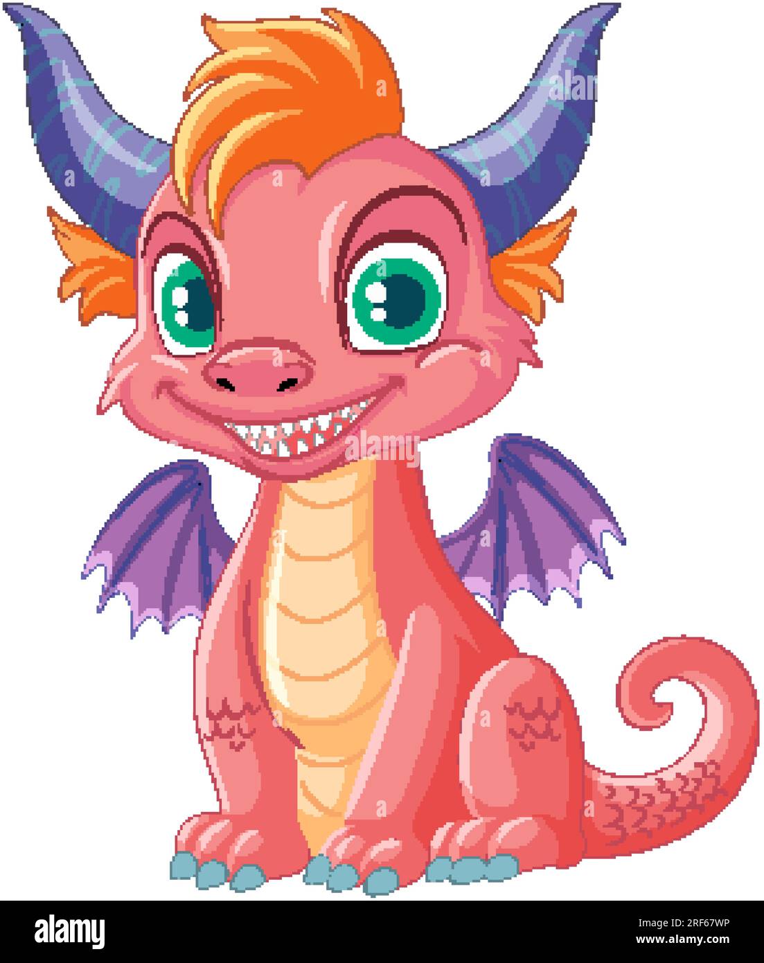 Cute pink dragon cartoon character sitting isolated illustration Stock ...