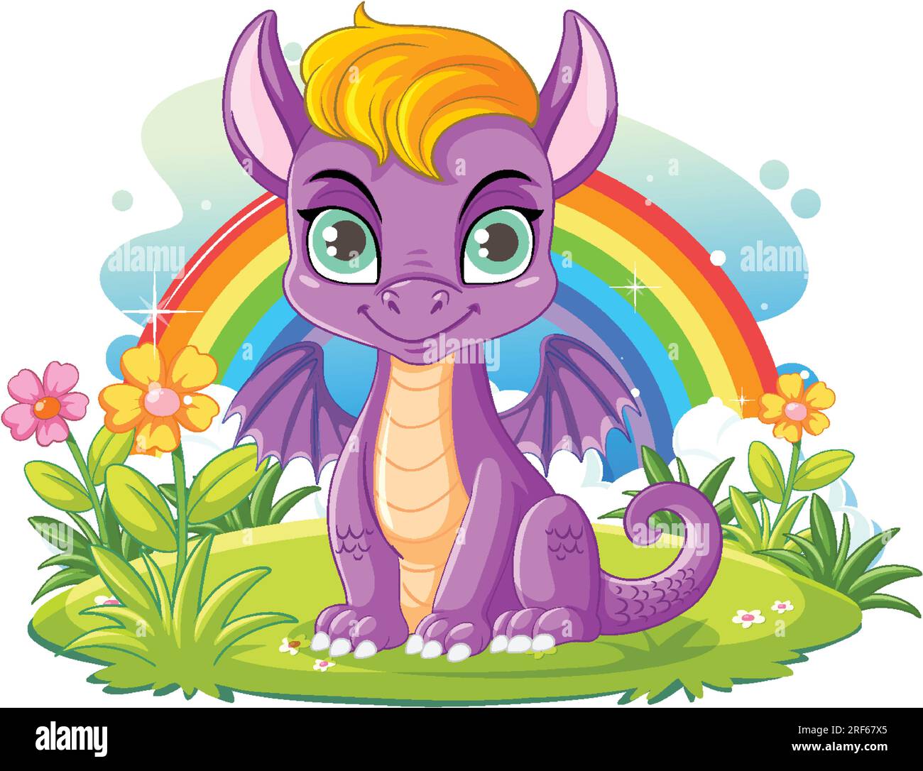 Cute Purple Dragon in Cartoon Style illustration Stock Vector Image ...