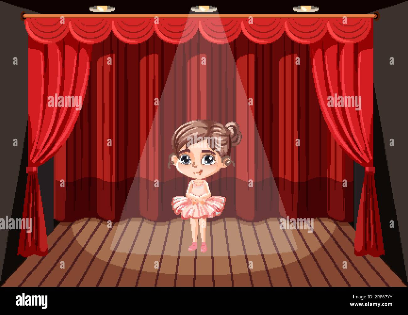 A vector cartoon illustration of a girl ballet dancing on stage Stock ...