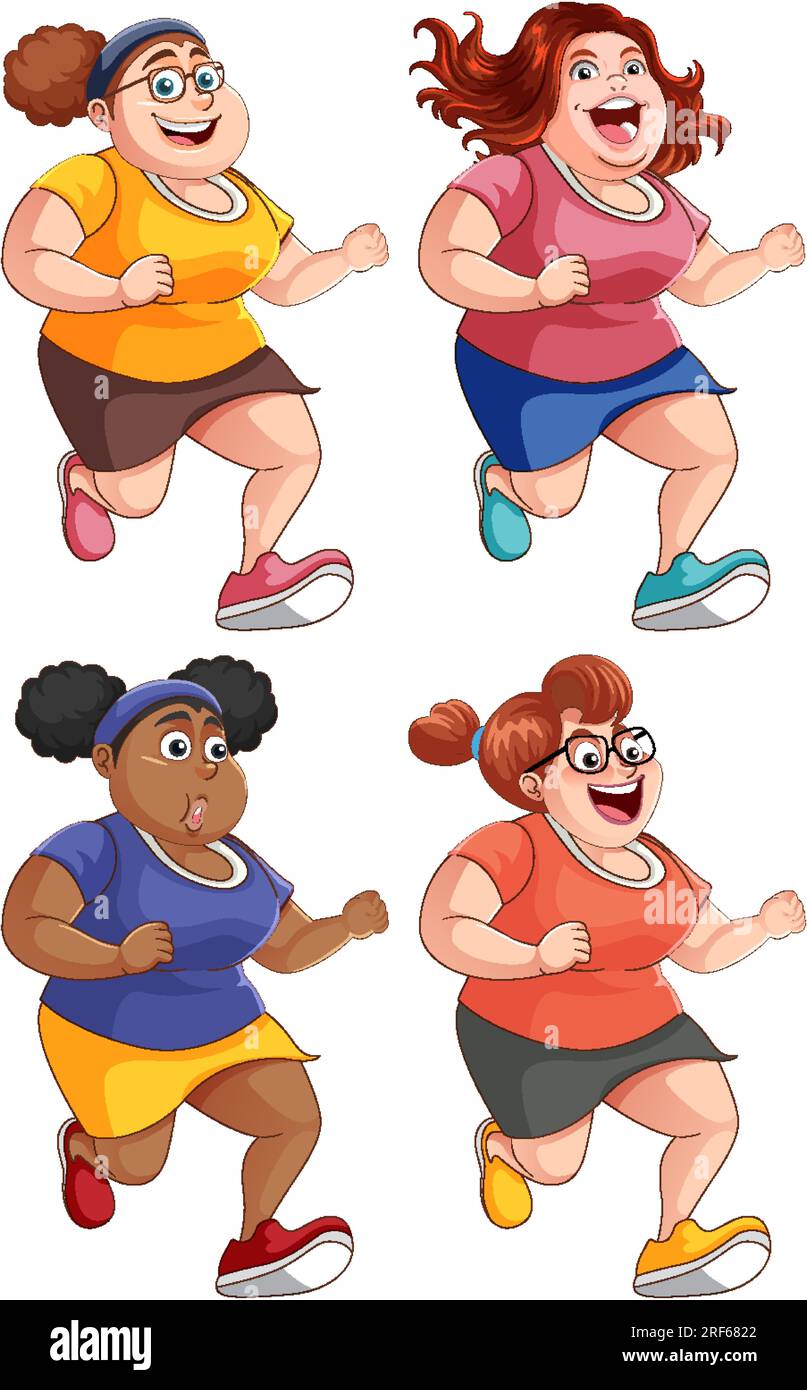 Chubby Women Running Exercise Collection illustration Stock Vector ...