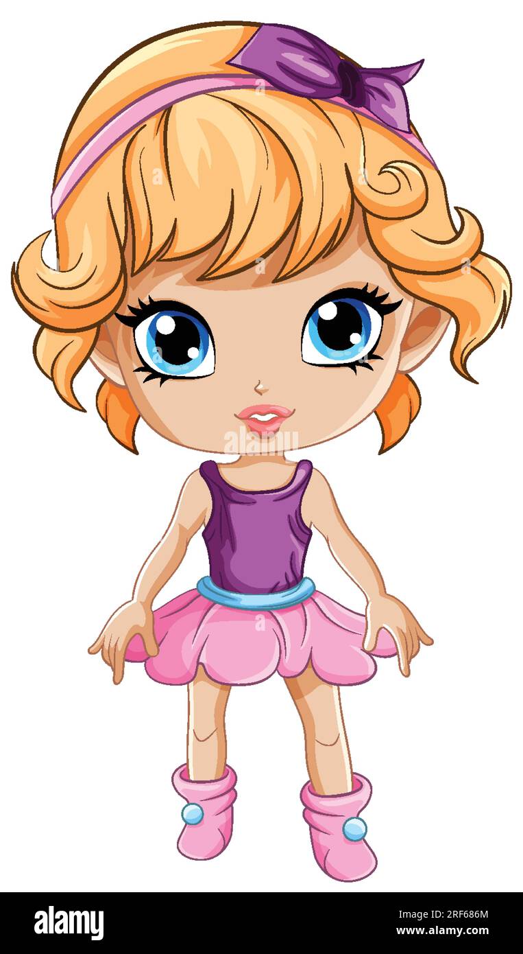 Adorable Girl in Pink Dress Cartoon Character illustration Stock Vector ...