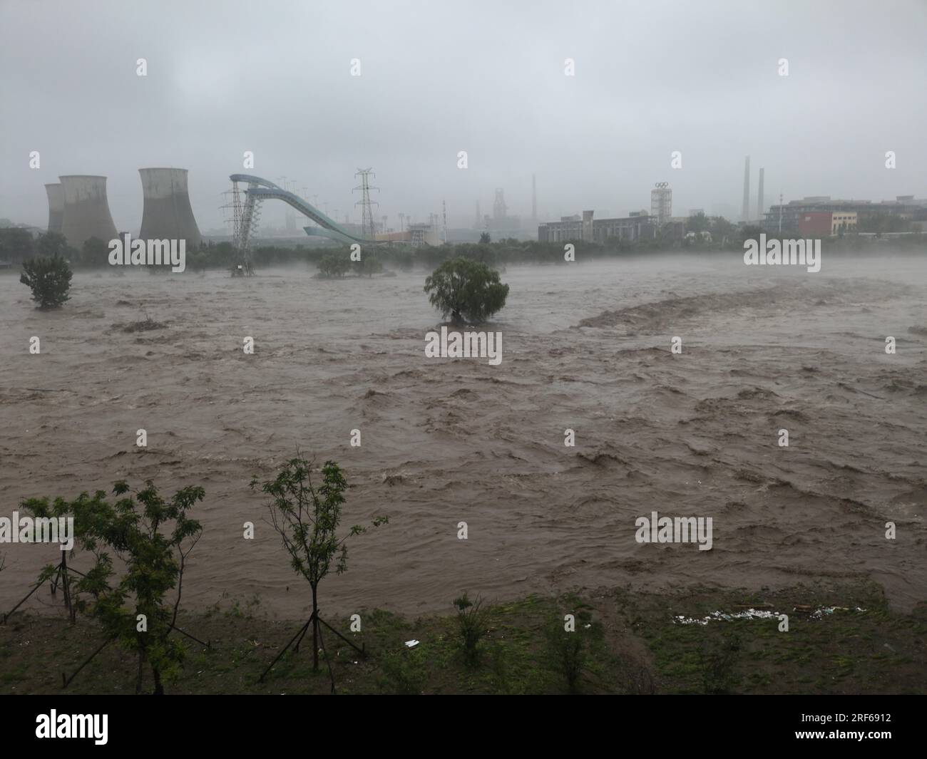 BEIJING, CHINA - AUGUST 1, 2023 - Flood waters run through the Shougang ...