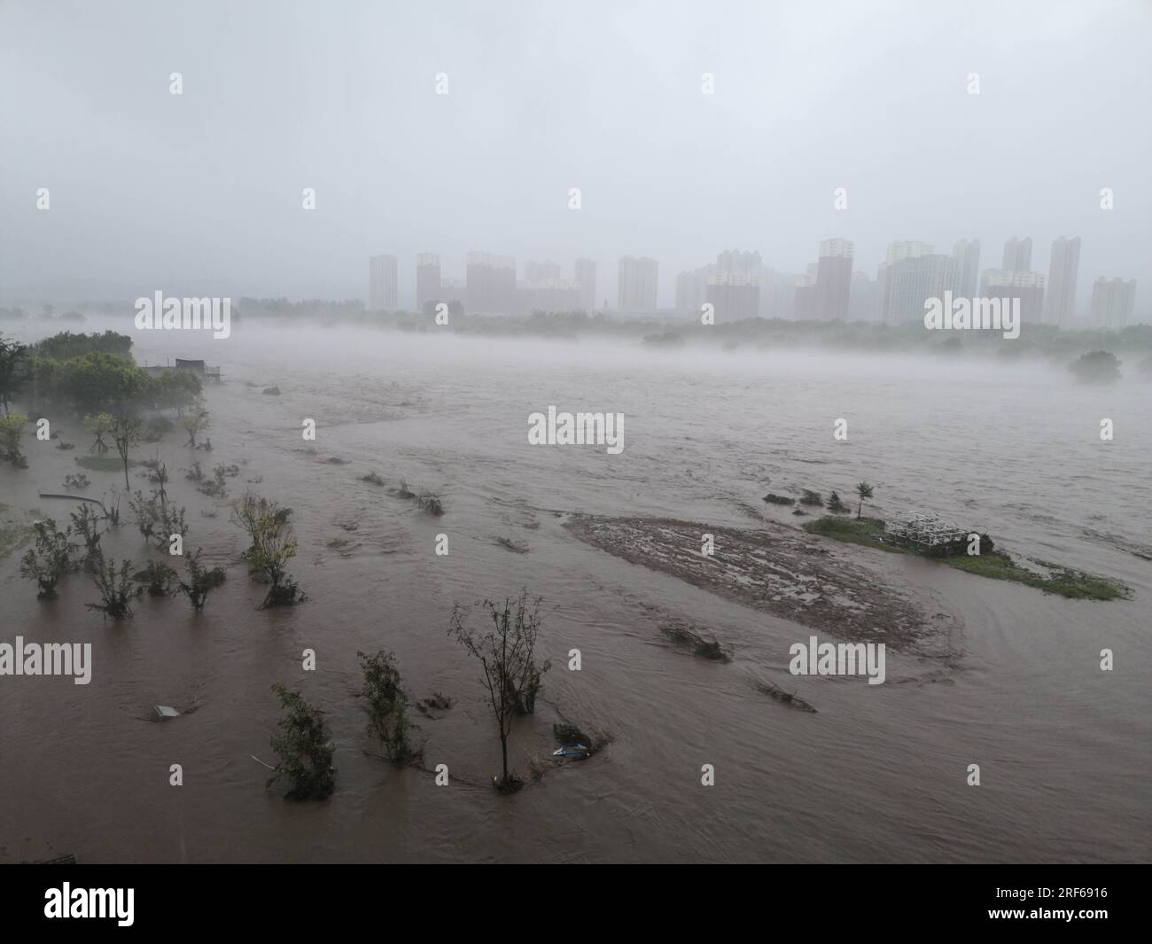 BEIJING, CHINA - AUGUST 1, 2023 - Flood waters run through the Shougang ...