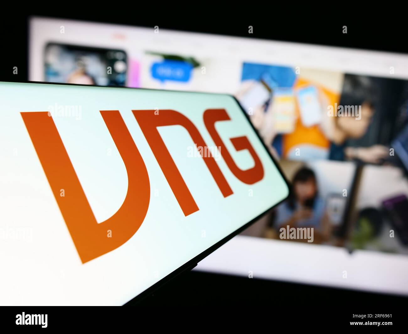 Mobile phone with logo of Vietnamese technology company VNG Corporation ...