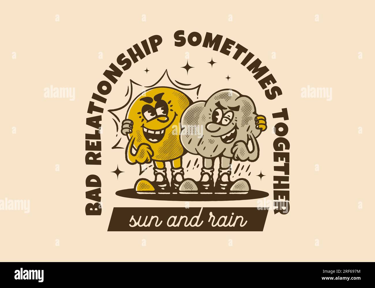 Bad relationship, Mascot character illustration of a sun and rain cloud ...