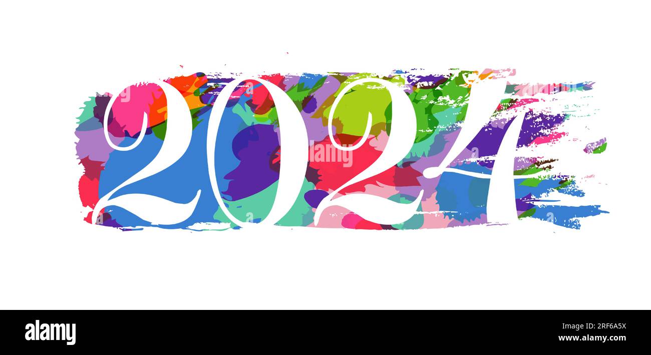 Festive logo of 2024. Happy New Year greetings. Creative hand drawn ...