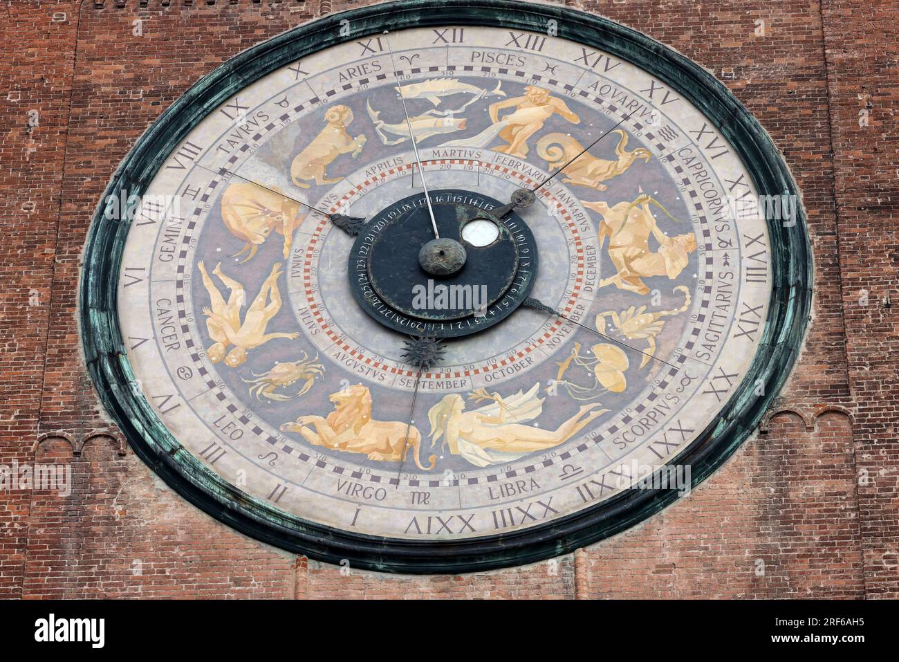 Clock on the Medieval Bell Tower of Cremona known as the Torrazzo ...