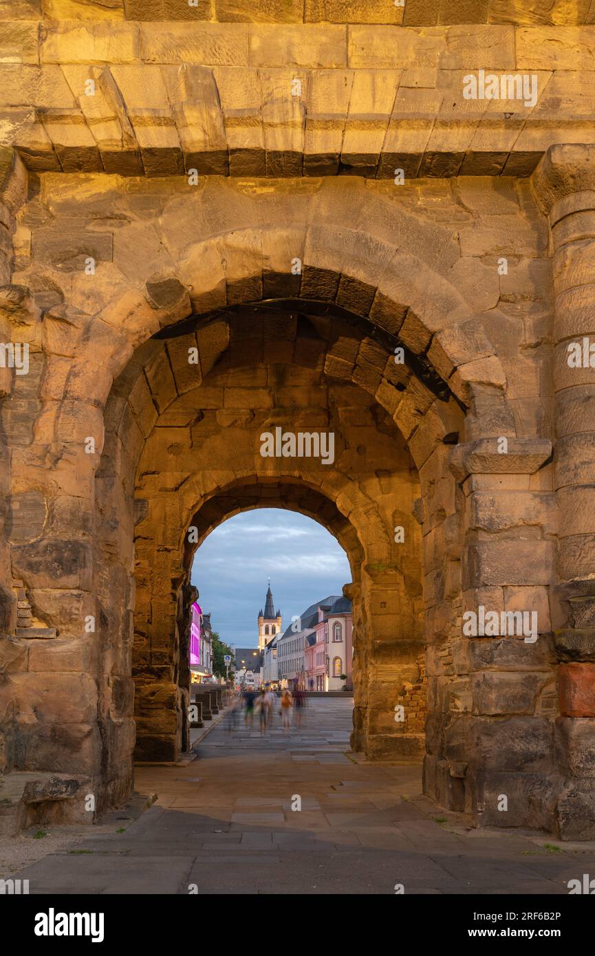 View of the Porta Nigra,at sunset, a Roman City Gate built after 170 AD ...