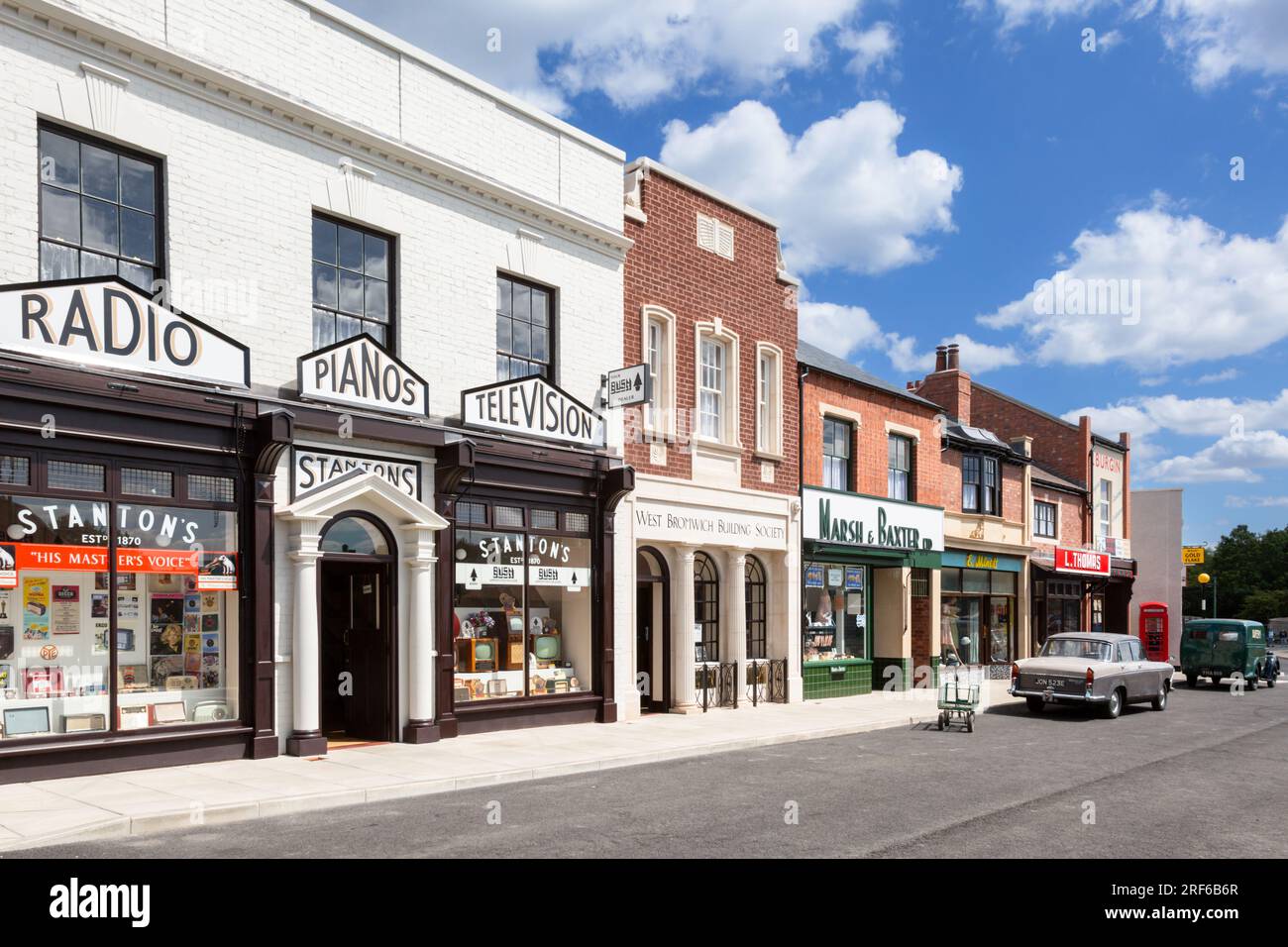 Street in the Black Country Living Museum showing 1950s and 60s shops ...