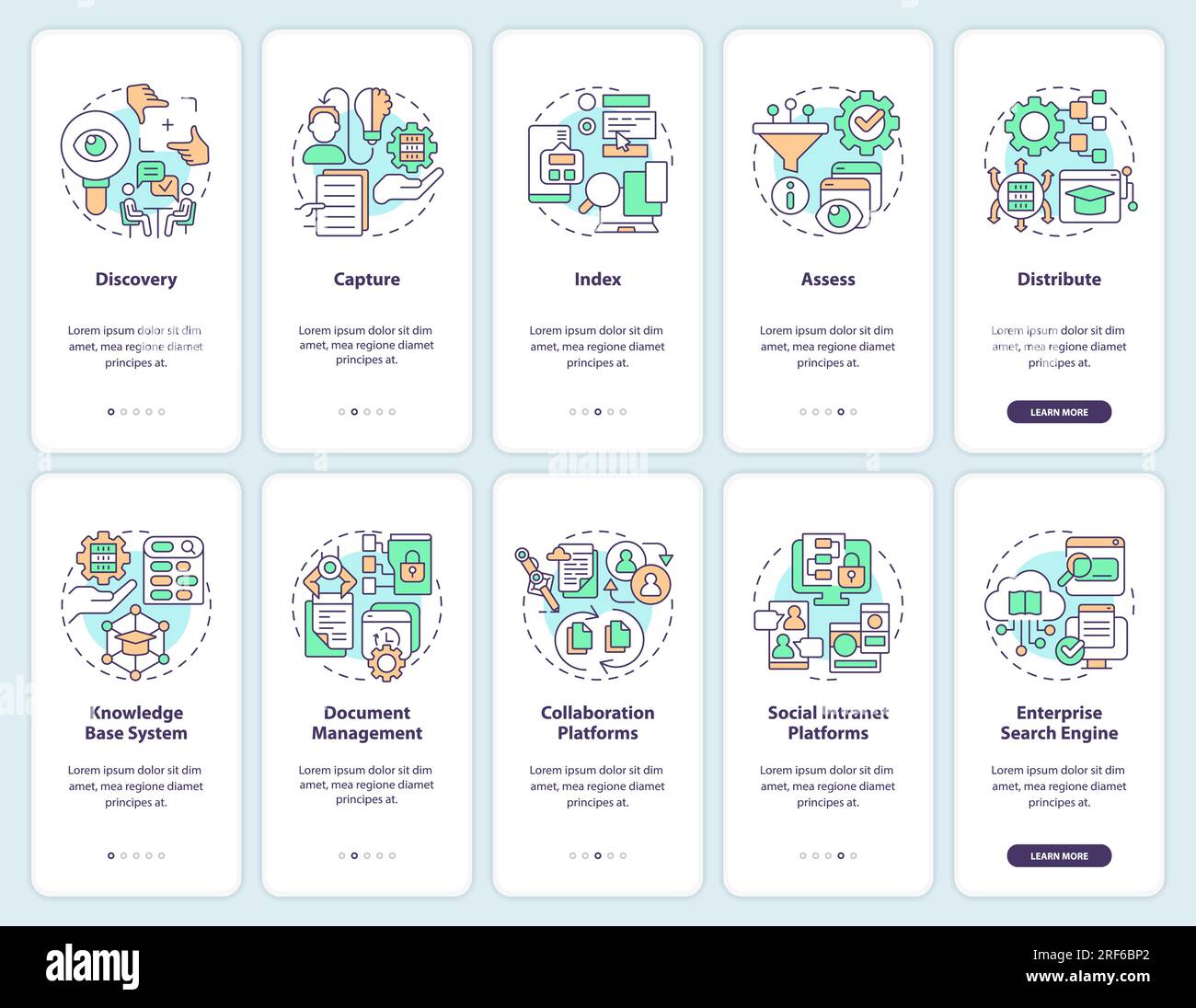 Walkthrough knowledge management with linear icons concept Stock Vector ...