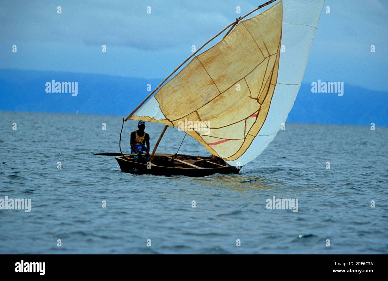 Fishing boat with sail on the Tankanyka lake Tanganyika lake Centrally ...