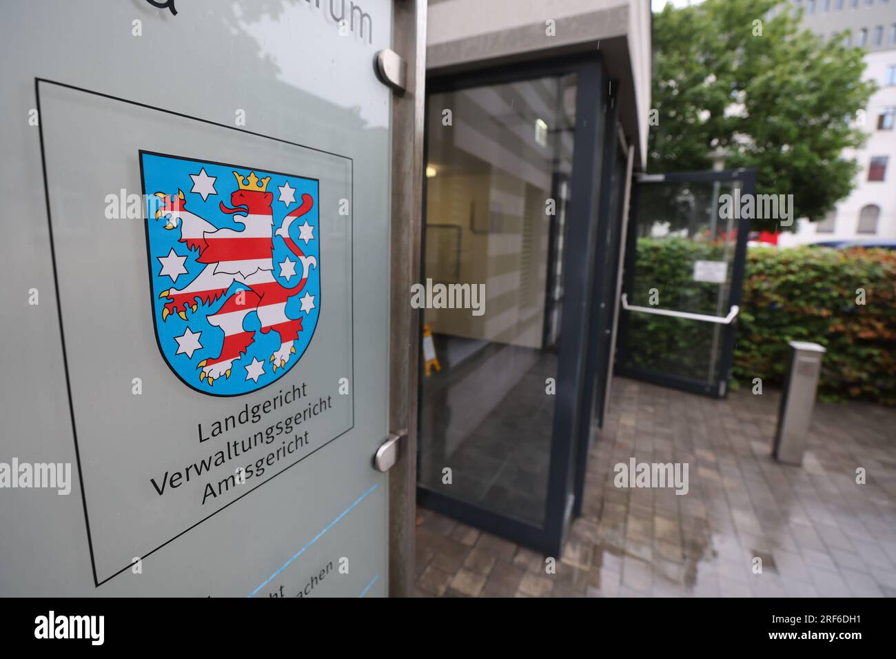 Gera, Germany. 01st Aug, 2023. The entrance to the district court. A ...