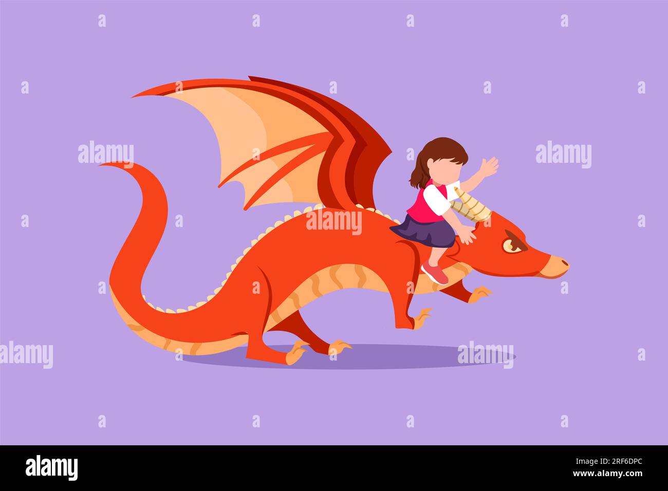 Graphic flat design drawing pretty little girl flying with fantasy ...