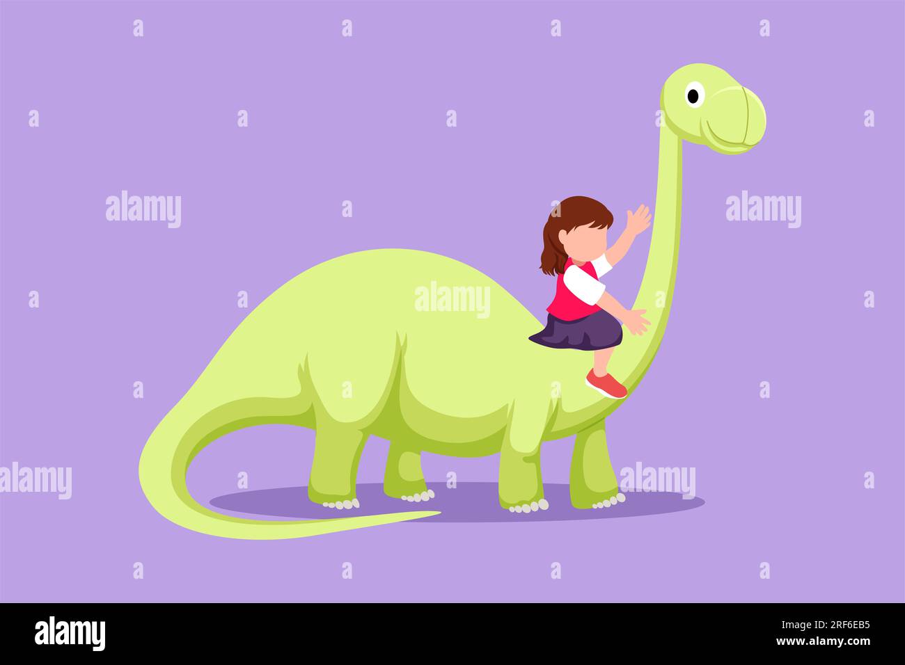 Graphic flat design drawing adorable little girl caveman riding ...