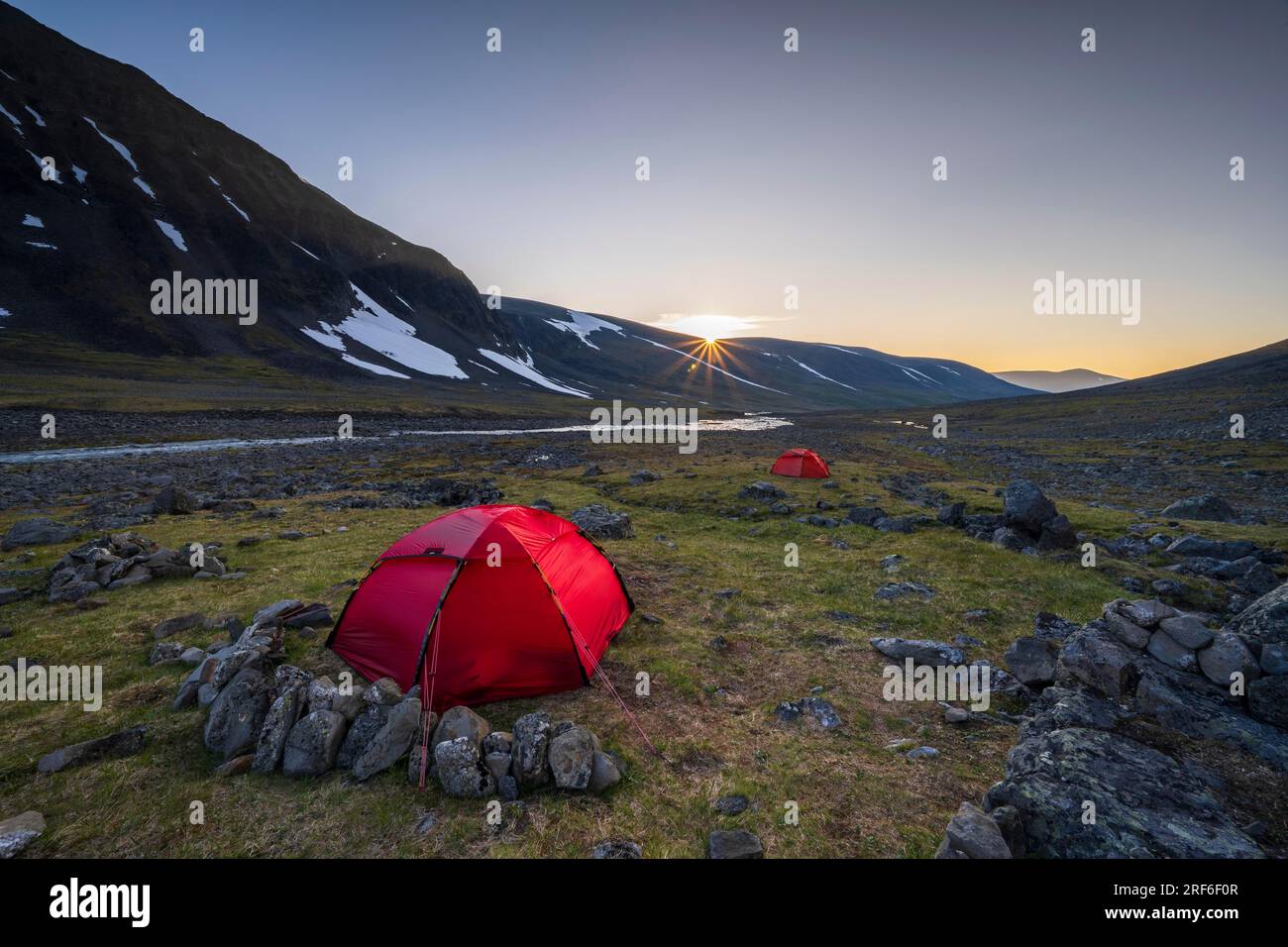 Two Red Tents in Kaskasavagge Valley, Gaskkasjohka River, Kebnekaise ...