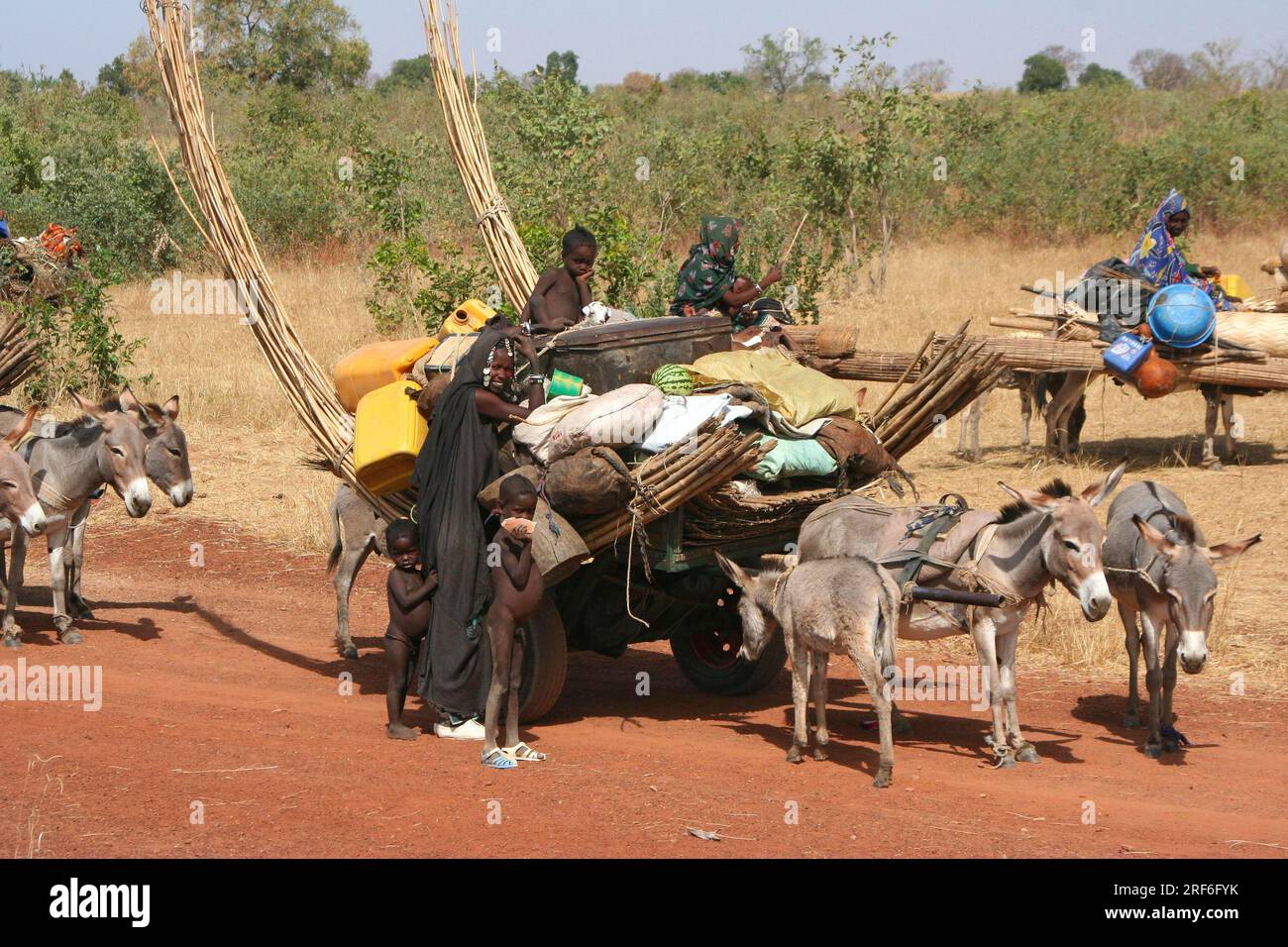 Nomadic family with their belongings on the move (the men are with the ...
