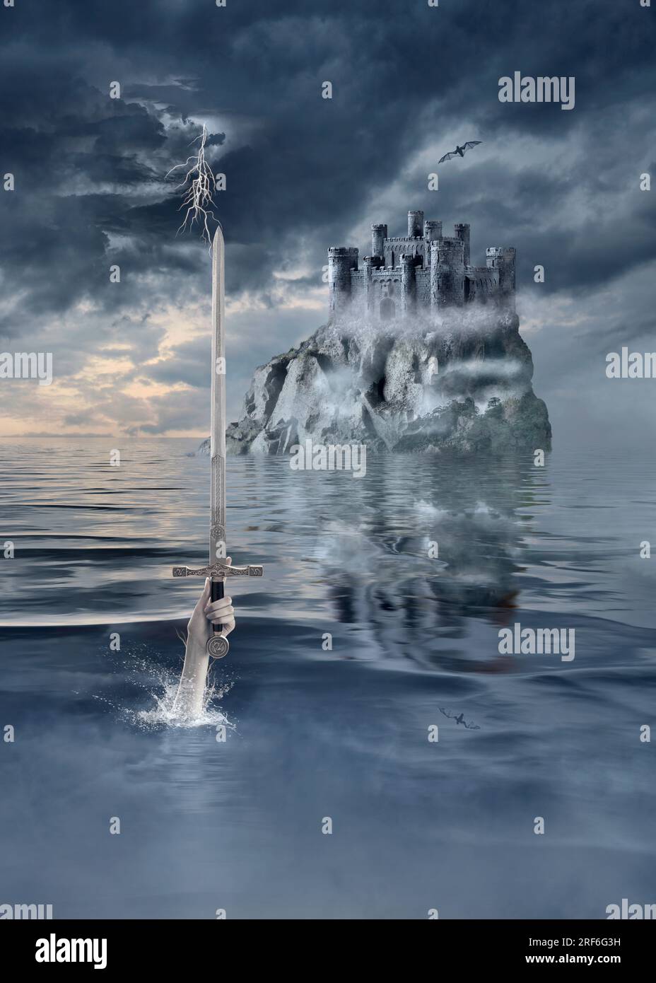 Lady of the lake, Excalibur sword emerging concept Stock Photo - Alamy