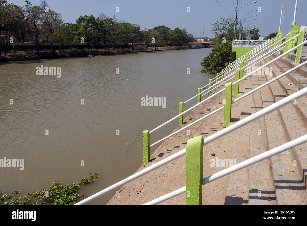 Stairs with railings on the banks of the Bang Pakong River, Thailand ...