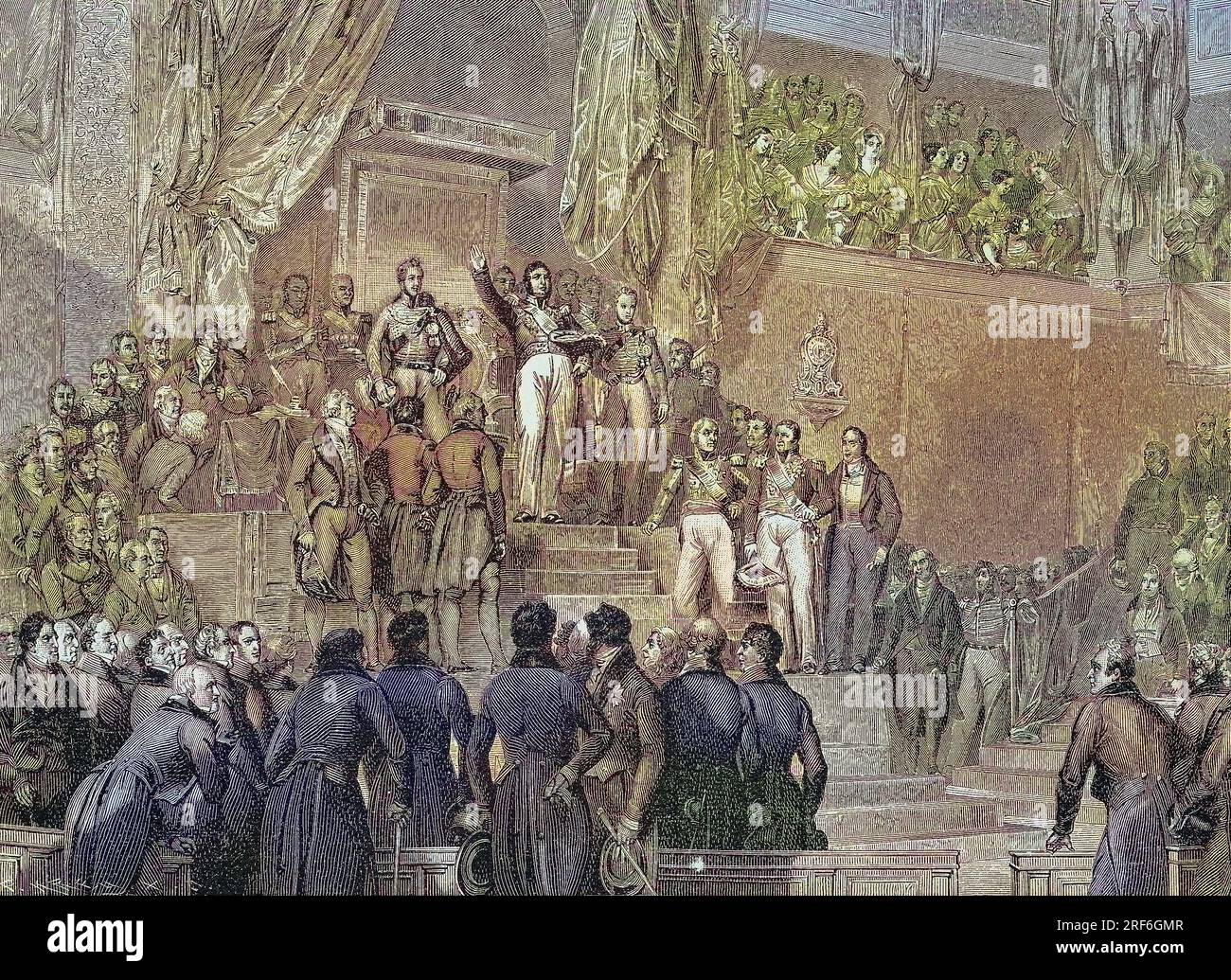 Die Julirevolution in Paris, Louis Philip legt am 9. August 1830 einen ...