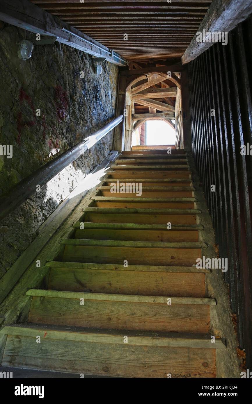 Geistersteigle at Gomaringen Castle, staircase, wooden steps to the ...