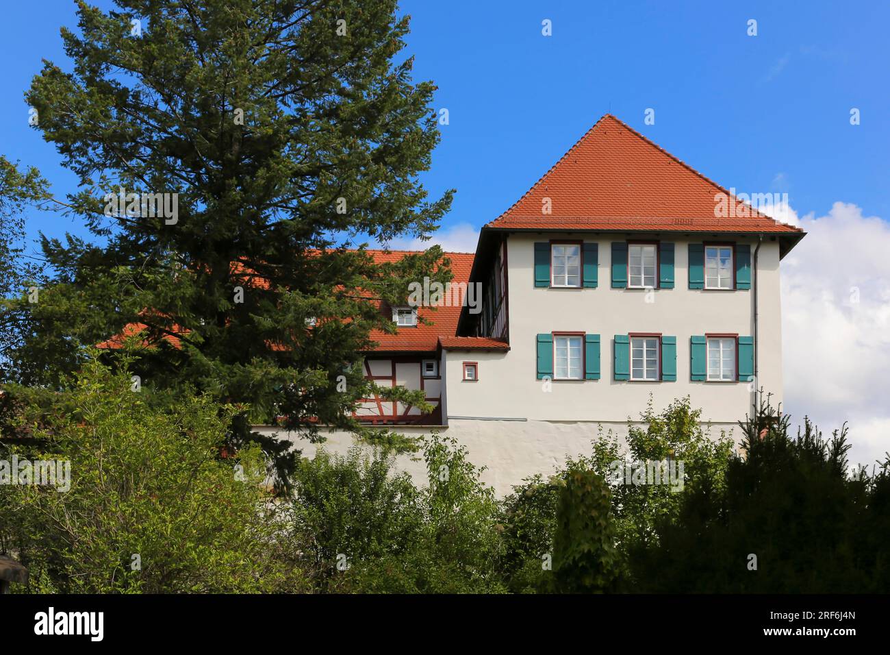 Gomaringen Castle, windows, green shutters, former parish residence of ...